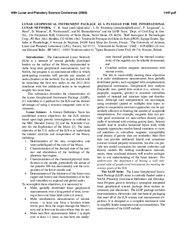 (PDF) Lunar Geophysical Instrument Package as a Payload for the ...