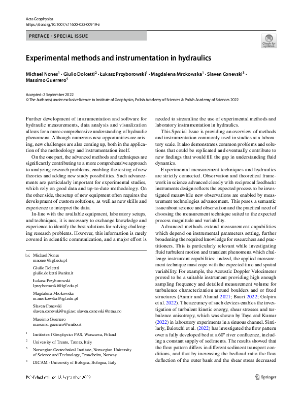 (PDF) Experimental methods and instrumentation in hydraulics
