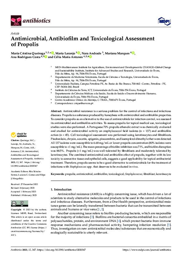 (PDF) Antimicrobial, Antibiofilm and Toxicological Assessment of Propolis