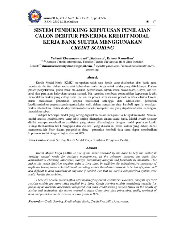(PDF) Sistem Pendukung Keputusan Penilaian Calon Debitur Penerima ...