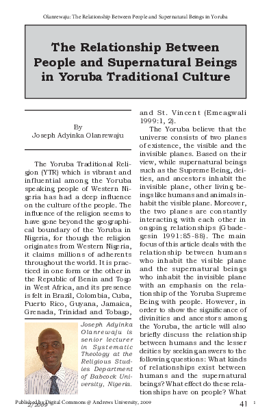 (PDF) The Relationship Between People and Supernatural Beings in Yoruba ...