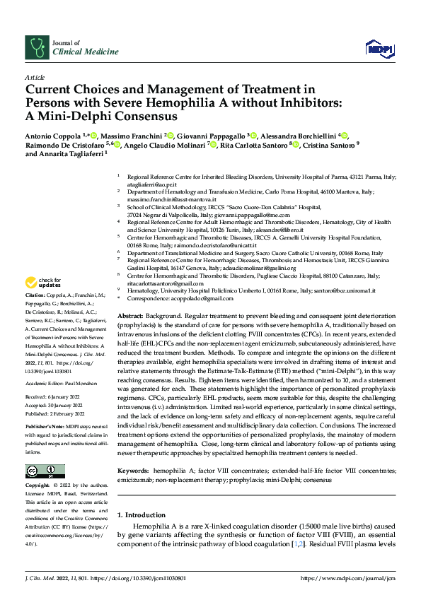 (PDF) Current Choices and Management of Treatment in Persons with Severe Hemophilia A without ...
