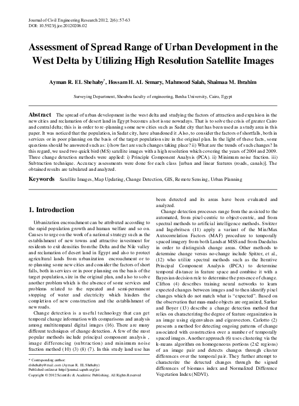 (PDF) Assessment of Spread Range of Urban Development in the West Delta ...