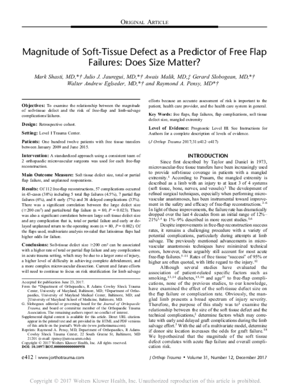 (PDF) Magnitude of Soft-Tissue Defect as a Predictor of Free Flap ...