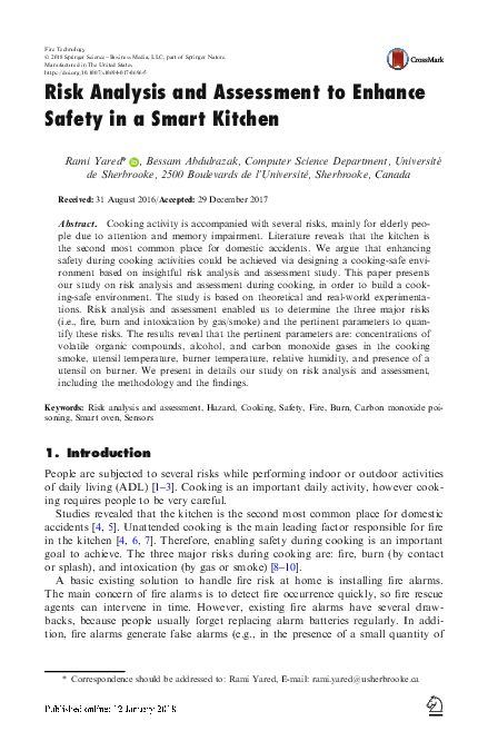 (PDF) Risk Analysis and Assessment to Enhance Safety in a Smart Kitchen