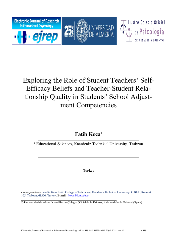 (PDF) Exploring the Role of Student Teachers’ Self-Efficacy Beliefs and Teacher-Student ...