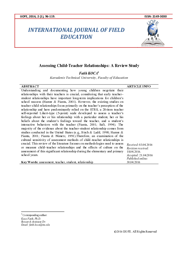 (PDF) Assessing Child - Teacher Relationships