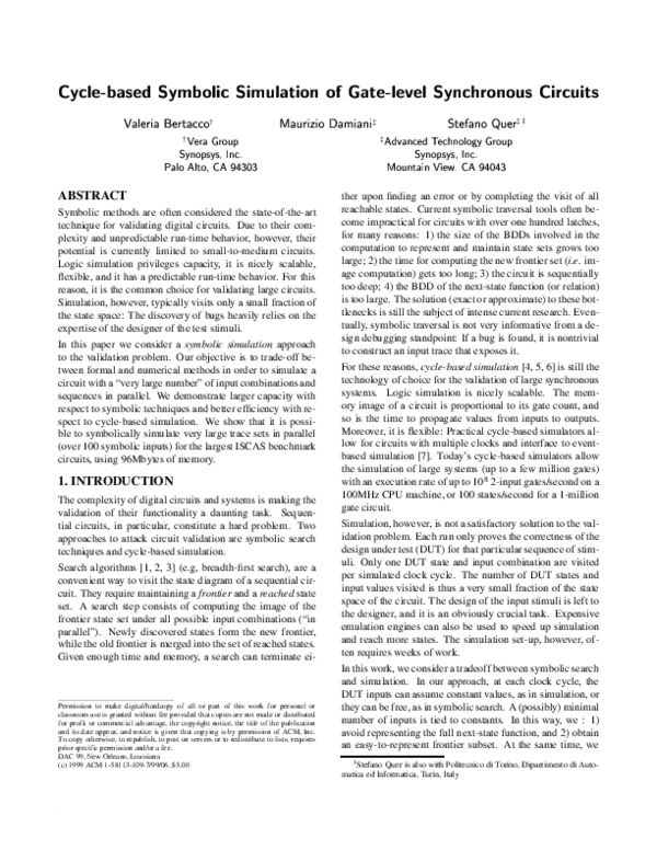 Pdf Cycle Based Symbolic Simulation Of Gate Level Synchronous Circuits 0975