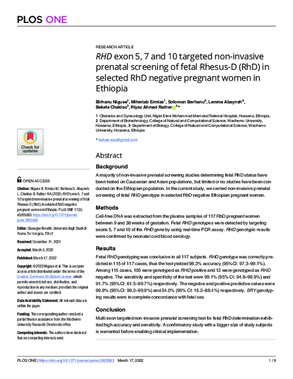 (PDF) RHD exon 5, 7 and 10 targeted non-invasive prenatal screening of ...