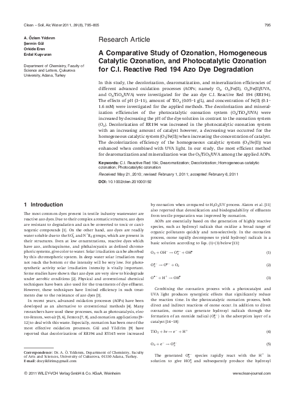 (PDF) A Comparative Study of Ozonation, Homogeneous Catalytic Ozonation ...