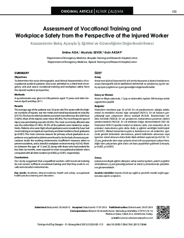 (PDF) Assessment of Vocational Training and Workplace Safety from the ...