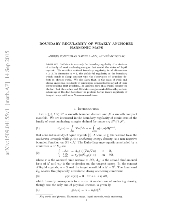 (PDF) Boundary regularity of weakly anchored harmonic maps | Andres Contreras - Academia.edu