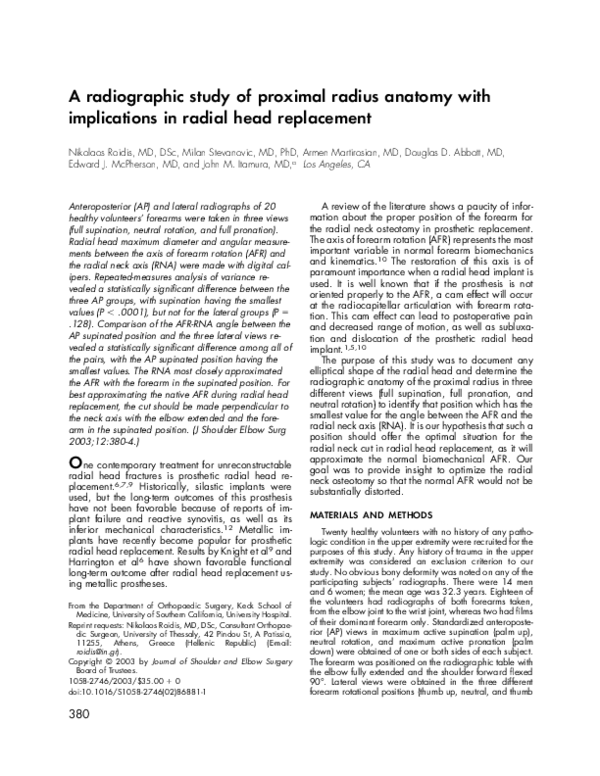(PDF) A radiographic study of proximal radius anatomy with implications ...