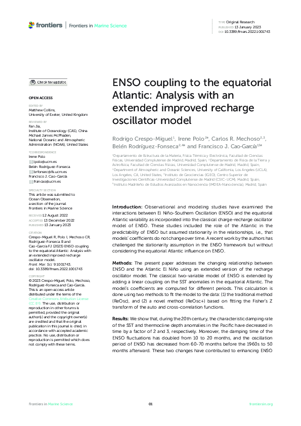 (PDF) ENSO coupling to the equatorial Atlantic: Analysis with an ...
