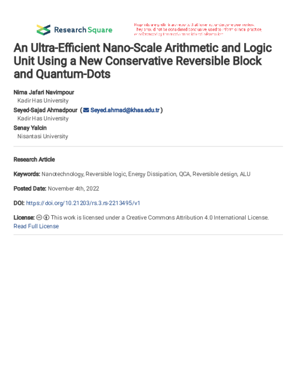 Pdf An Ultra Efficient Nano Scale Arithmetic And Logic Unit Using A New Conservative 1428