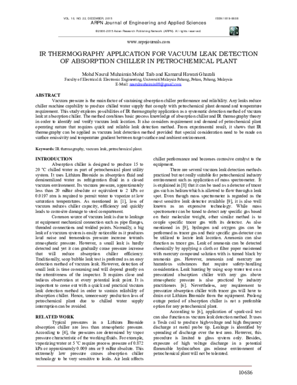 (PDF) Ir Thermography Application for Vacuum Leak Detection of Absorption Chiller in ...