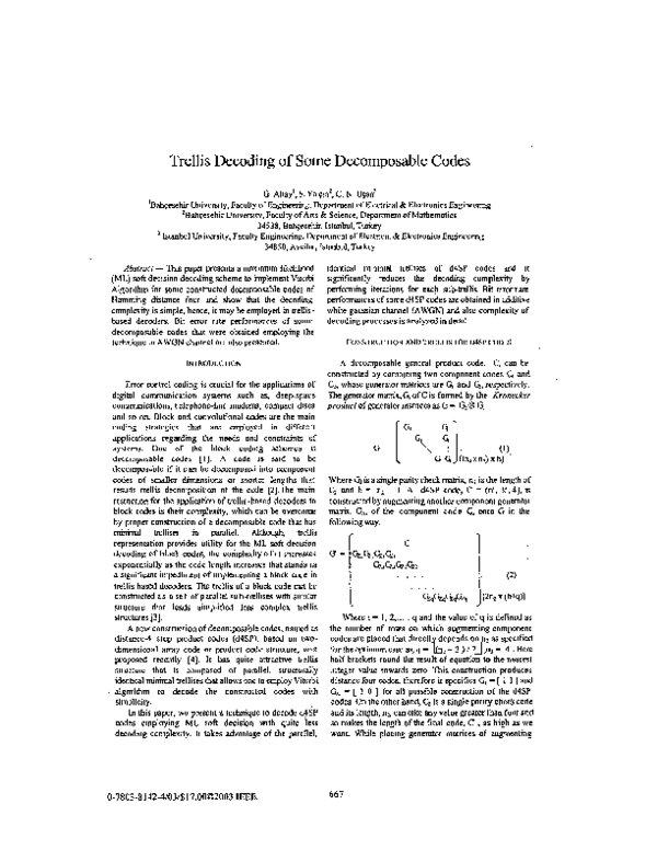 (PDF) Trellis decoding of some decomposable codes