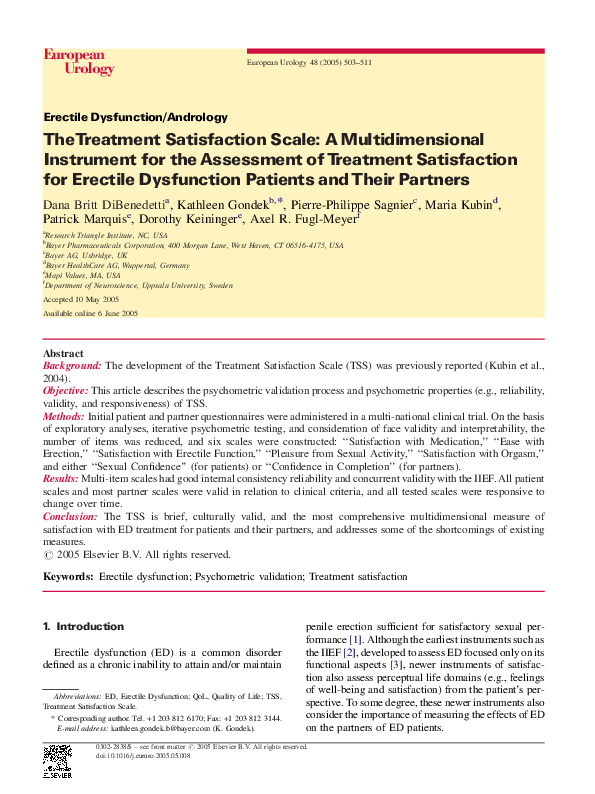 (PDF) The Treatment Satisfaction Scale: A Multidimensional Instrument for the Assessment of ...