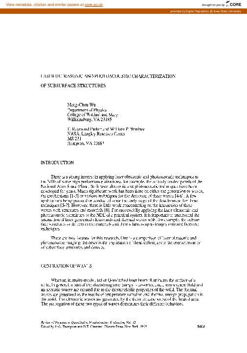 Pdf Laser Ultrasonic And Photoacoustic Characterization Of Subsurface Structures