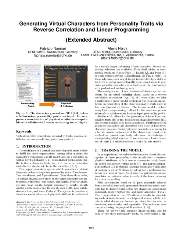 (PDF) Generating Virtual Characters from Personality Traits via Reverse Correlation and Linear ...