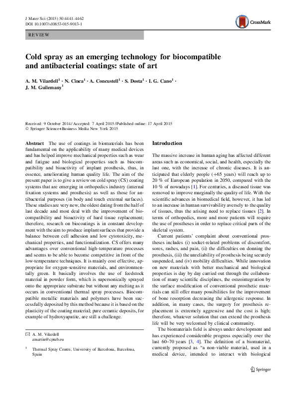 (PDF) Cold spray as an emerging technology for biocompatible and ...