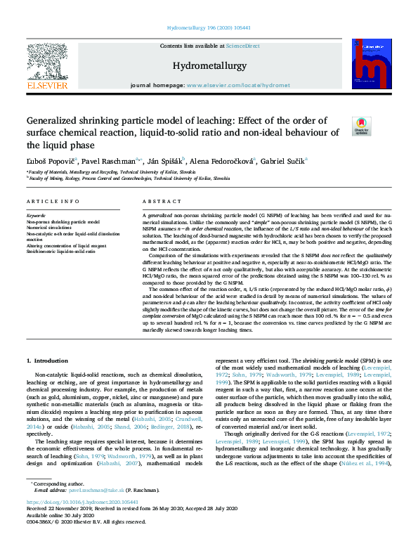 (PDF) Generalized shrinking particle model of leaching: Effect of the ...