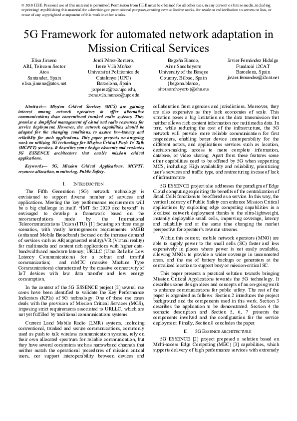 (PDF) 5G Framework for automated network adaptation in Mission Critical Services
