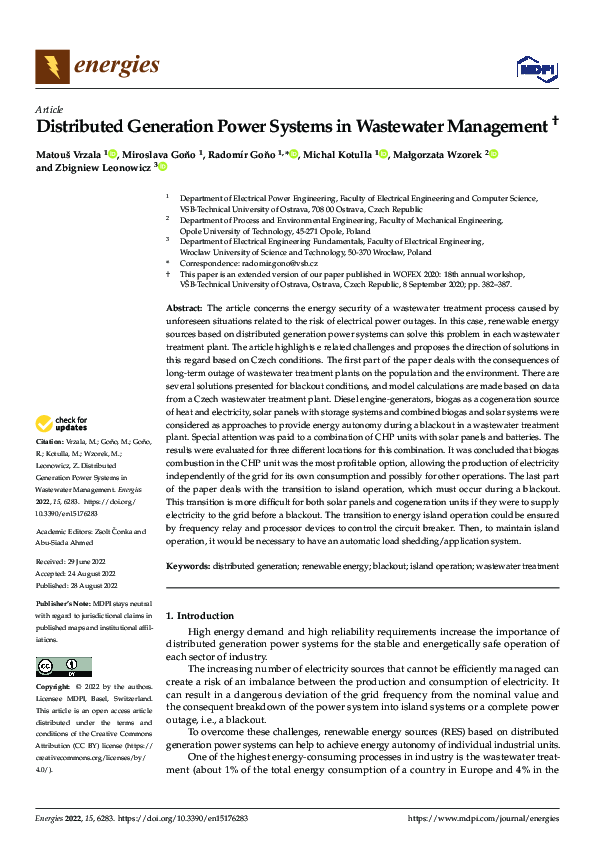 (PDF) Distributed Generation Power Systems in Wastewater Management