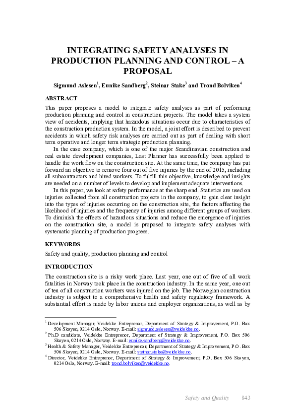 (PDF) Integrating Safety in Construction Planning