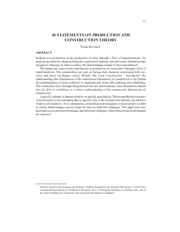 (PDF) 10 Statements on Production and Construction Theory | Trond ...