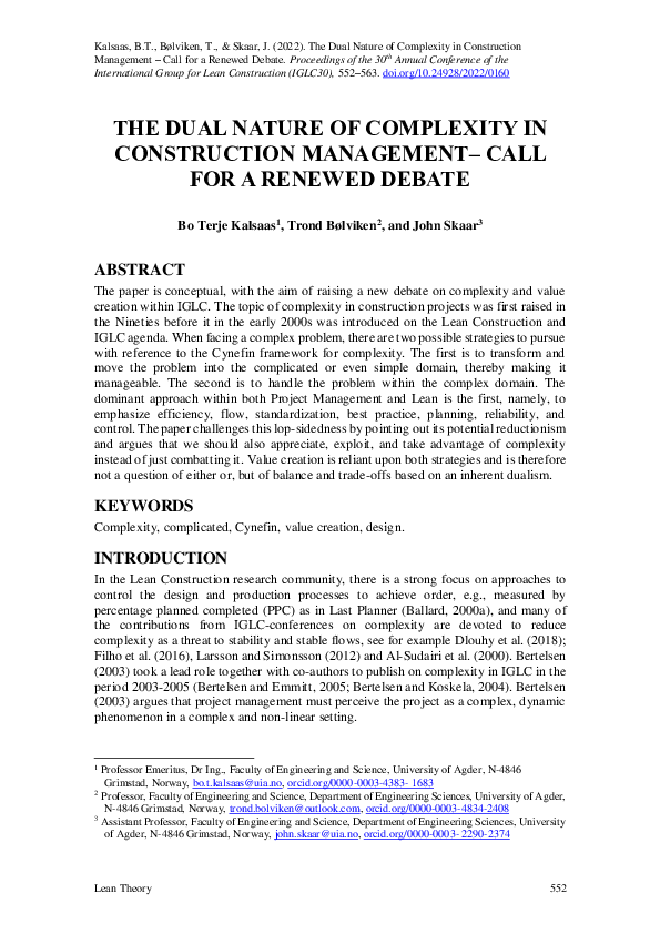 (PDF) The Dual Nature of Complexity in Construction Management–Call for ...