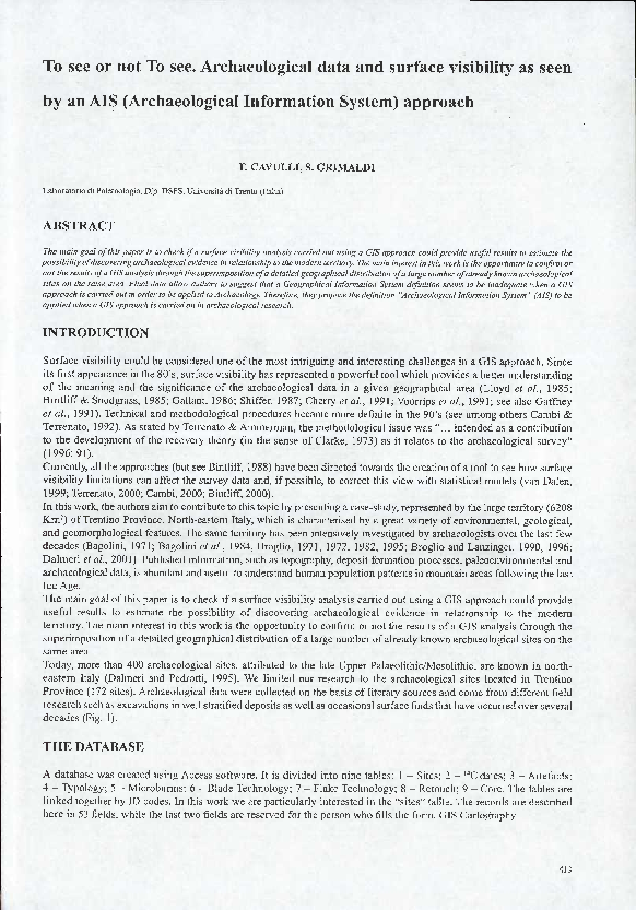 (PDF) To See or not to See. Archaeological Data and Surface Visibility ...