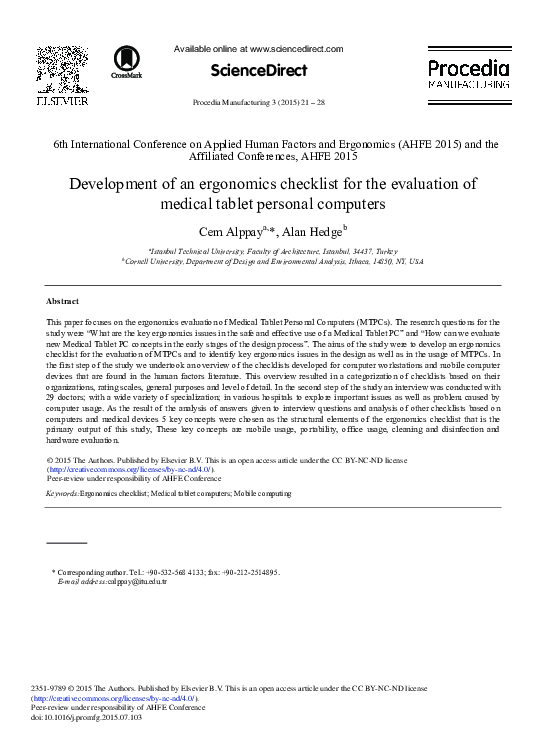 (PDF) Development of an Ergonomics Checklist for the Evaluation of ...