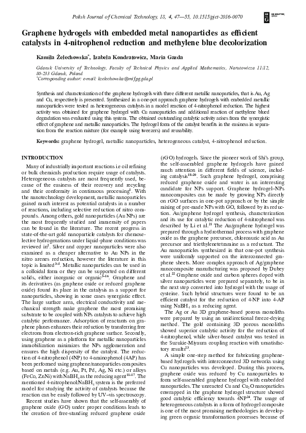 (PDF) Graphene hydrogels with embedded metal nanoparticles as efficient ...