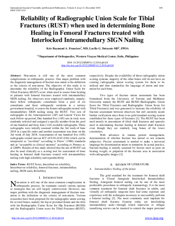 (PDF) Reliability of Radiographic Union Scale for Tibial Fractures ...