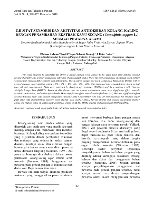 (PDF) UJI SIFAT SENSORIS DAN AKTIVITAS ANTIOKSIDAN KOLANG-KALING DENGAN PENAMBAHAN EKSTRAK KAYU ...