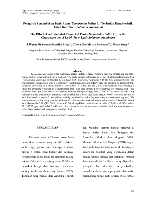 (PDF) Pengaruh Penambahan Buah Asam (Tamarindus indica L.) Terhadap ...