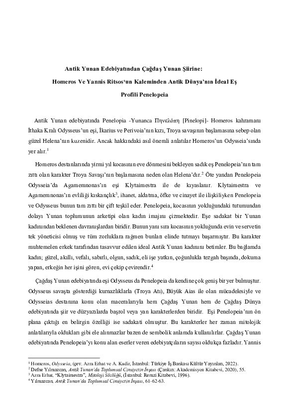 (PDF) Antik Yunan Edebiyatından Çağdaş Yunan Şiirine: Homeros ve Ritsos ...