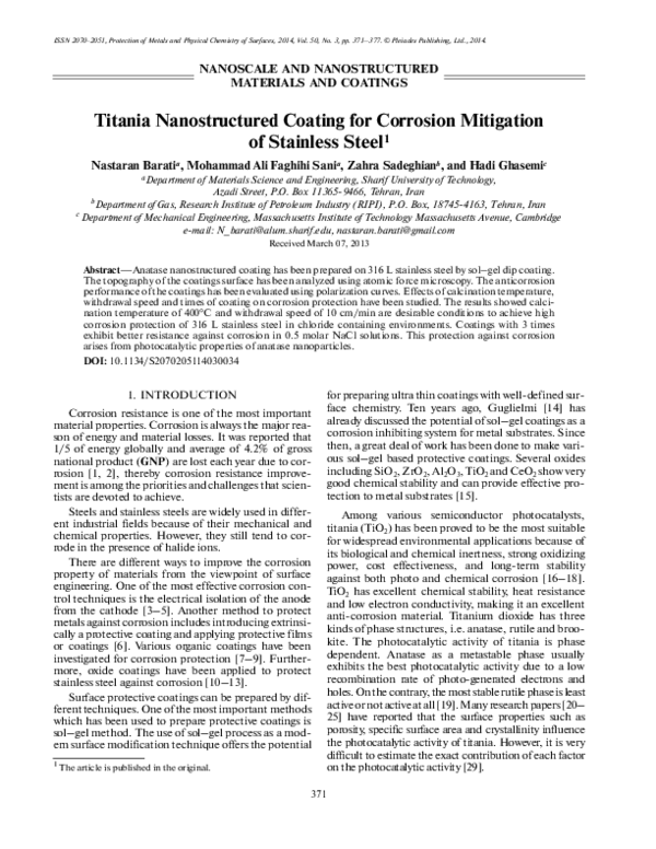 (PDF) Titania nanostructured coating for corrosion mitigation of ...