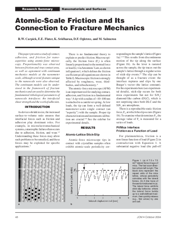 (PDF) Atomic-scale friction and its connection to fracture mechanics