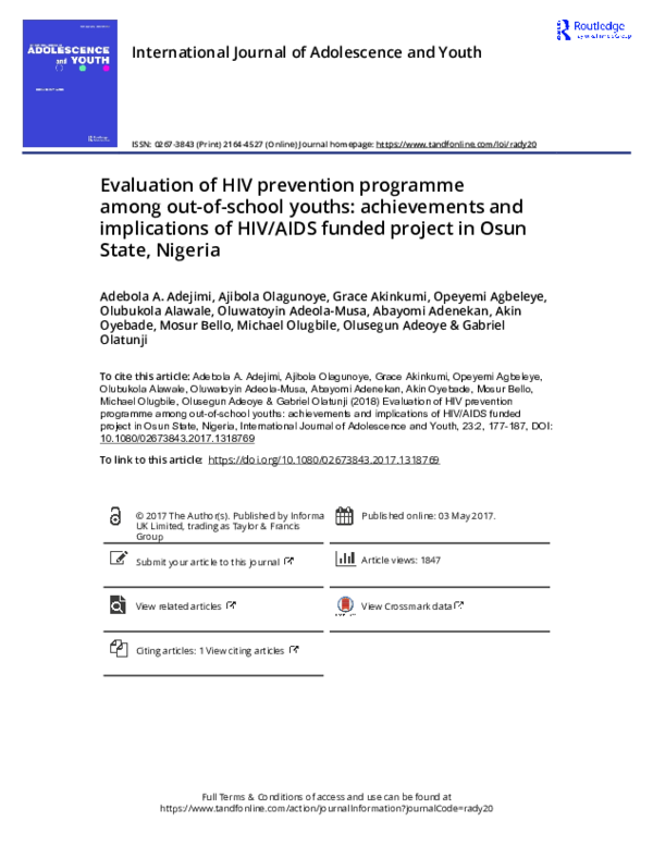 Pdf Evaluation Of Hiv Prevention Programme Among Out Of School Youths