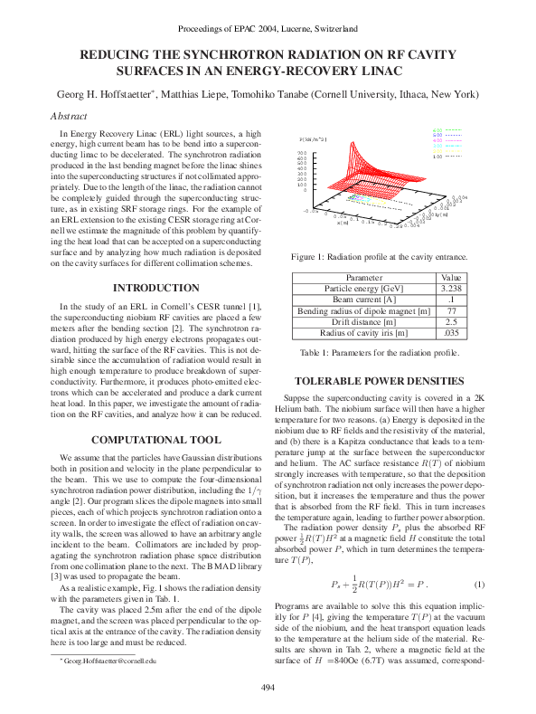 (PDF) Reducing the Synchrotron Radiation on RF Cavity Surfaces in an Energy-Recovery Linac