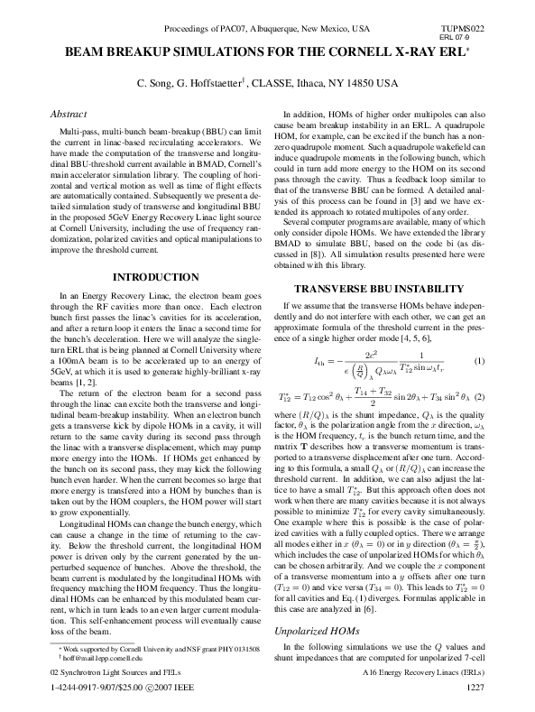 (PDF) Beam breakup simulations for the cornell x-ray ERL