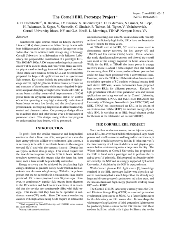 (PDF) The Cornell ERL prototype project | Georg Hoffstaetter - Academia.edu