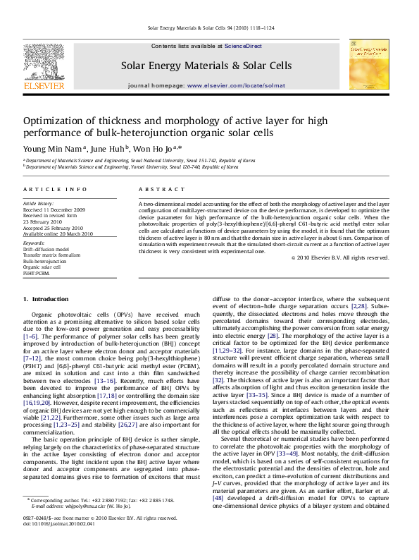 (PDF) Optimization of thickness and morphology of active layer for high performance of bulk ...