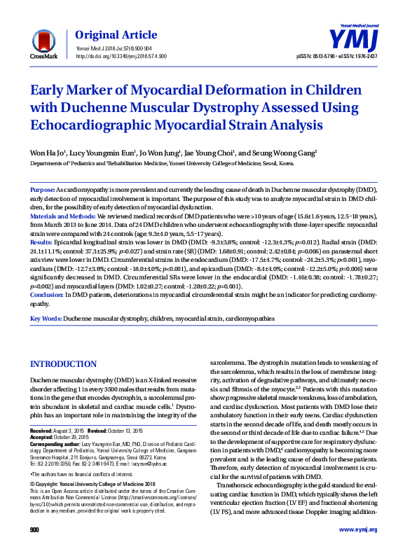 (PDF) Early Marker of Myocardial Deformation in Children with Duchenne ...