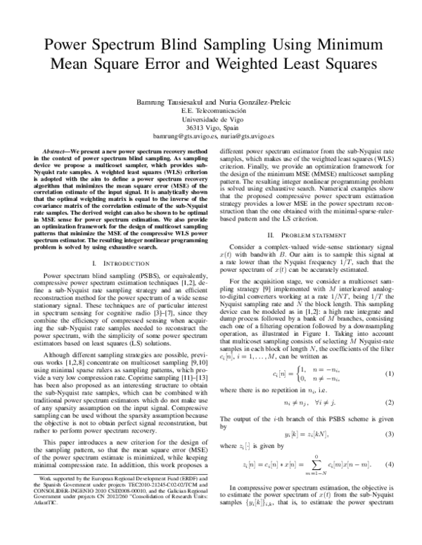 Pdf Power Spectrum Blind Sampling Using Minimum Mean Square Error And Weighted Least Squares