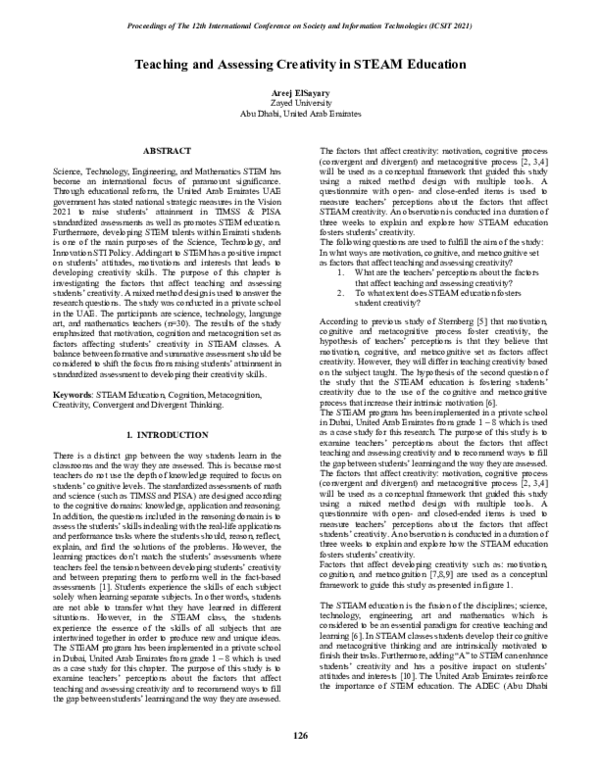 (PDF) Teaching and Assessing Creativity in STEAM Education