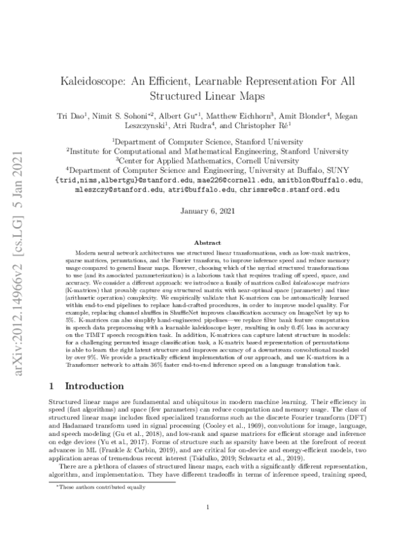 (PDF) Kaleidoscope: An Efficient, Learnable Representation For All Structured Linear Maps