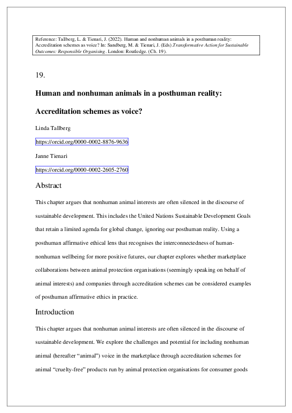 (PDF) Posthuman Ethics in Animal Advocacy and Commerce